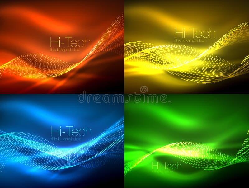 Set of neon flowing waves stock vector. Illustration of neon - 110089963