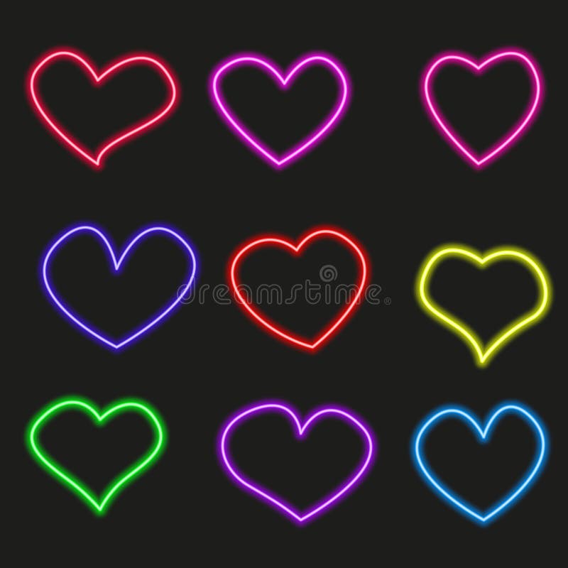 Set Neon Hearts of Different Colors Stock Vector - Illustration of ...