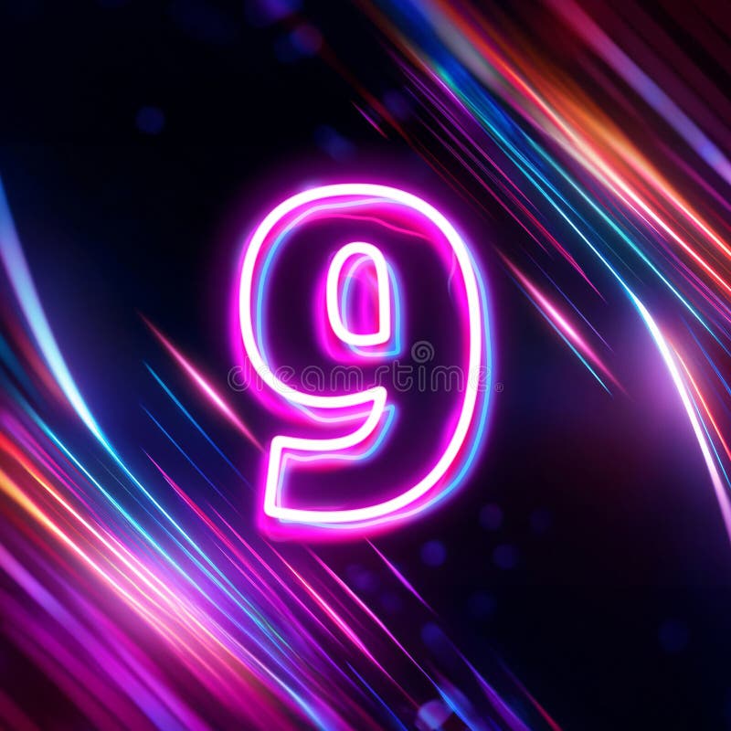 Set of Neon Numbers, 3d Rendering, Nine Stock Illustration ...