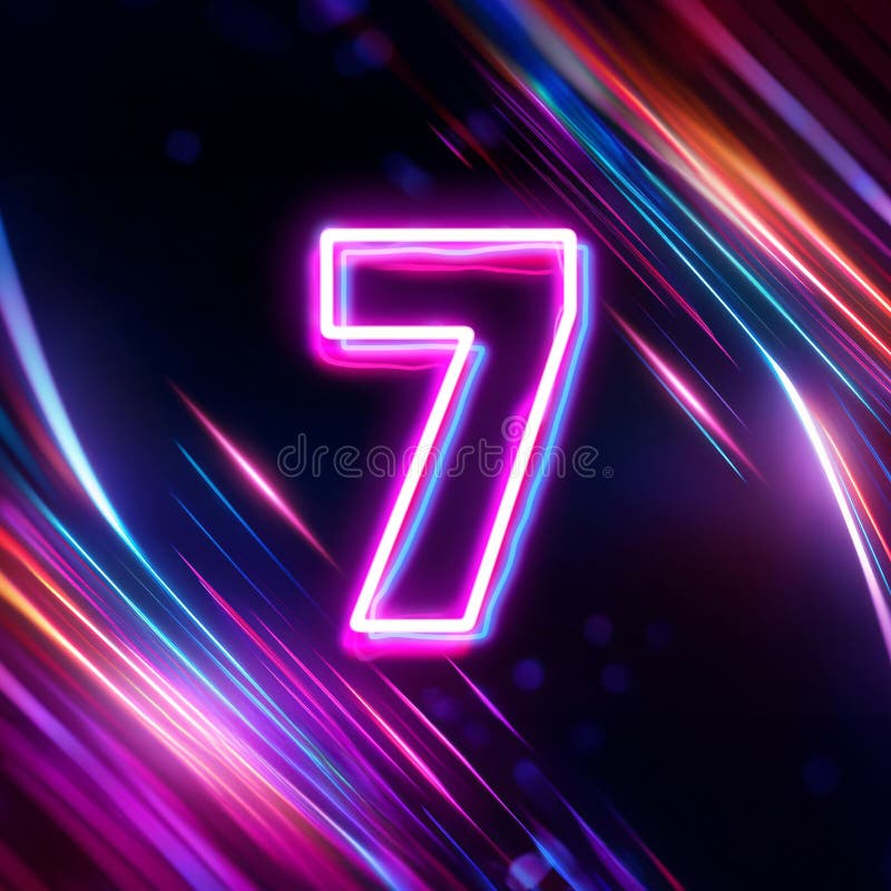 Set of Neon Numbers, 3d Rendering, Seven Stock Illustration ...