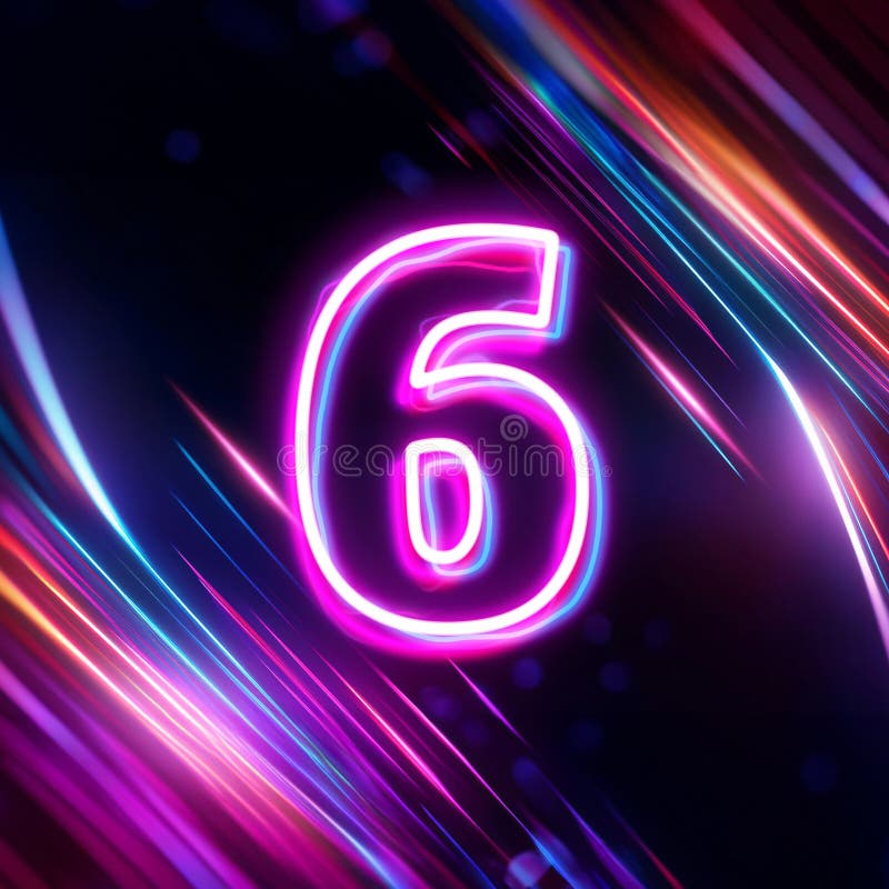 Set of Neon Numbers, 3d Rendering, Six Stock Illustration ...