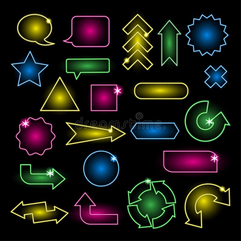 Set of Neon Signs and Arrows. Stock Vector - Illustration of indicator ...