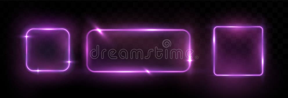 Set of Neon Signs with Rectangular and Square Frames, Glowing Light ...