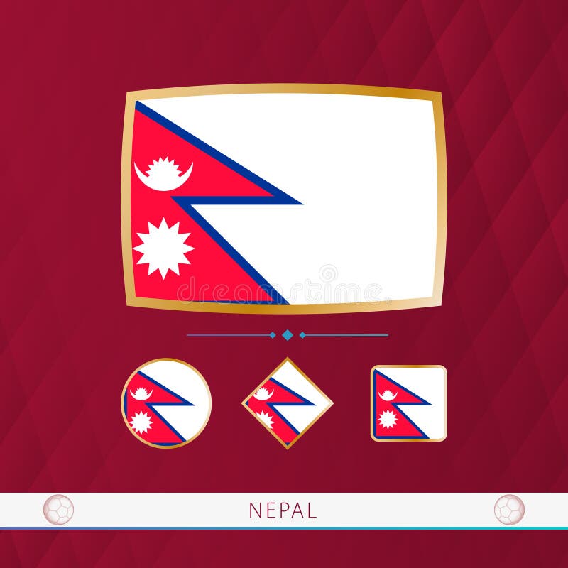Set of Nepal Flags with Gold Frame for Use at Sporting Events on a ...