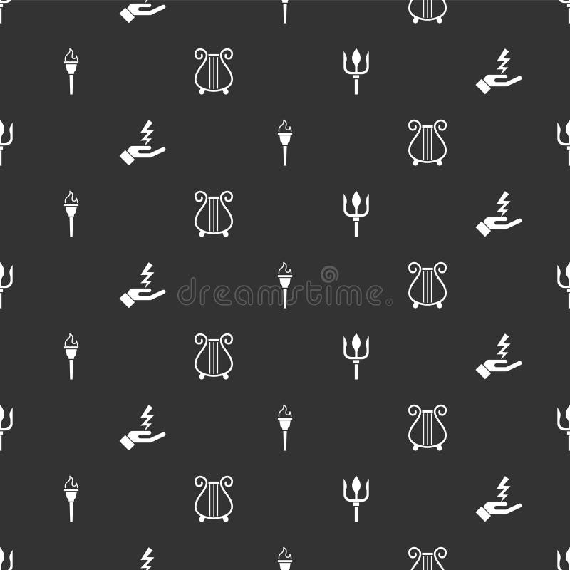 Set Neptune Trident, Zeus, Torch Flame and Ancient Lyre on Seamless ...