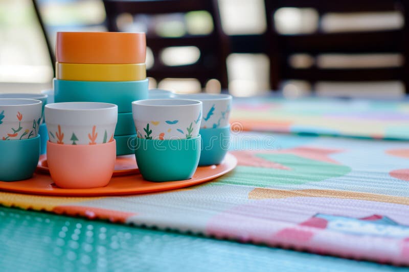 Set of Nesting Cups on a Playmat Stock Image - Image of generated ...