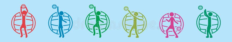 Set of Netball Cartoon Icon Design Template with Various Models. Vector ...