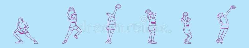 Set of Netball Cartoon Icon Design Template with Various Models. Modern ...