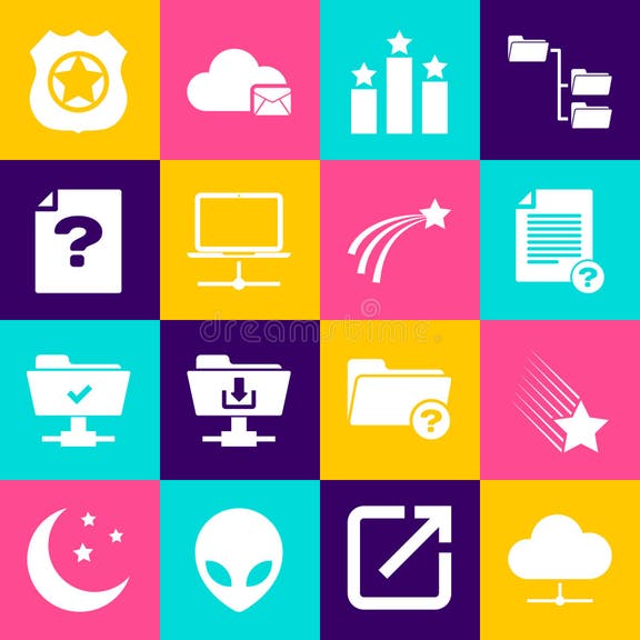 Set Network Cloud Connection, Falling Star, Unknown Document, Ranking, Computer Network and Icon ...