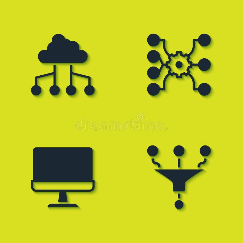 Set Network Cloud Connection, Funnel Filter, Computer Monitor and ... Set Network Cloud Connection, Funnel Filter, Computer Monitor and ...