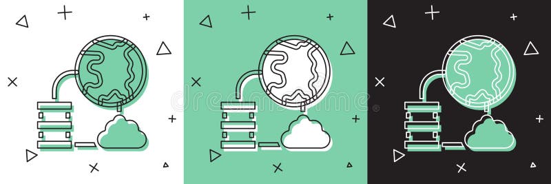 Set Network Cloud Connection Icon Isolated on White and Green, Black Background. Social ...