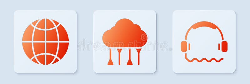 Set Network Cloud Connection, Social Network and Headphones. White ... Set Network Cloud Connection, Social Network and Headphones. White ...