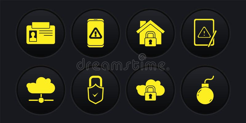 Set Network Cloud Connection, Tablet with Exclamation Mark, Lock and ... Set Network Cloud Connection, Tablet with Exclamation Mark, Lock and ...