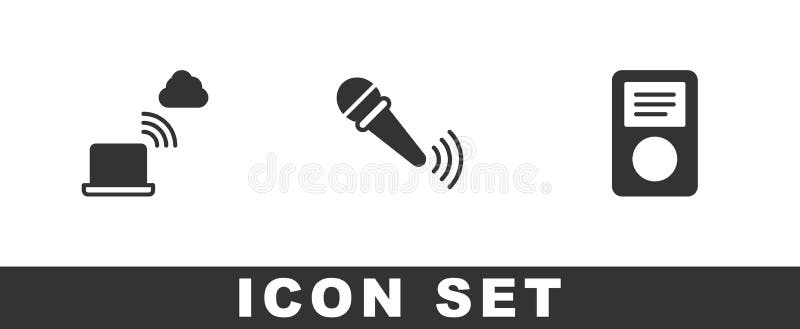Set Network Cloud Connection, Wireless Microphone and Music Player Icon ...