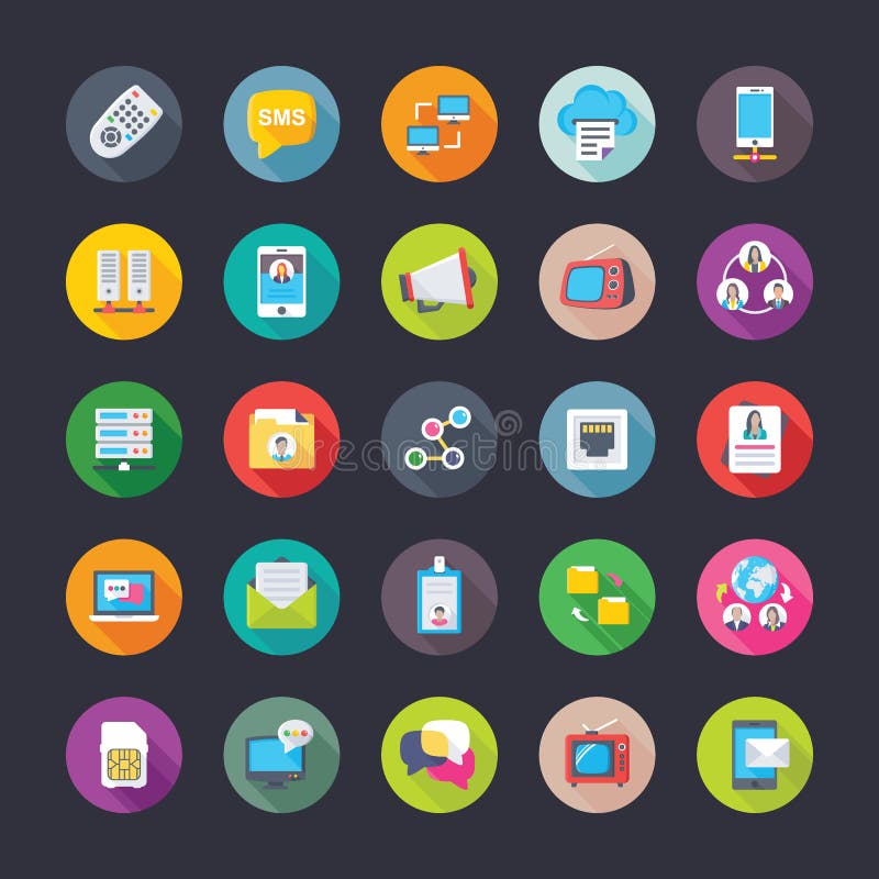 Digital Network and Communications Flat Icons Set Stock Illustration ...