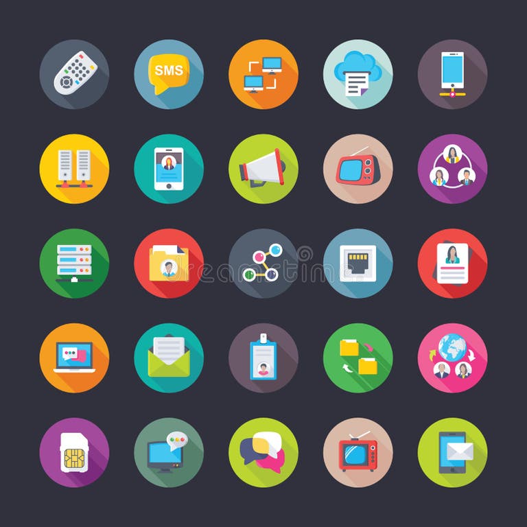 Digital Network and Communications Flat Icons Set Stock Illustration ...