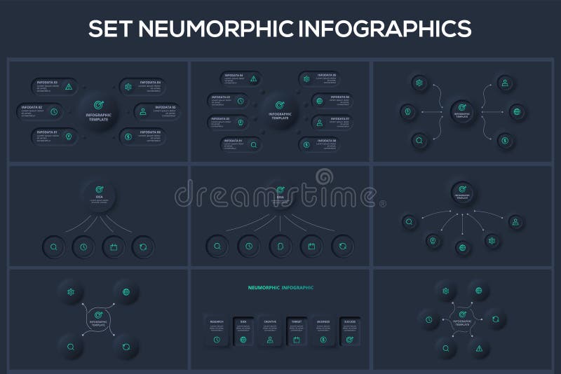 Neumorphic Flowchart Dark Iinfographic. Creative Concept for ...