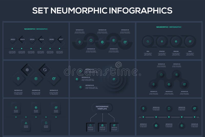 Neumorphic Flowchart Dark Iinfographic. Creative Concept for ...