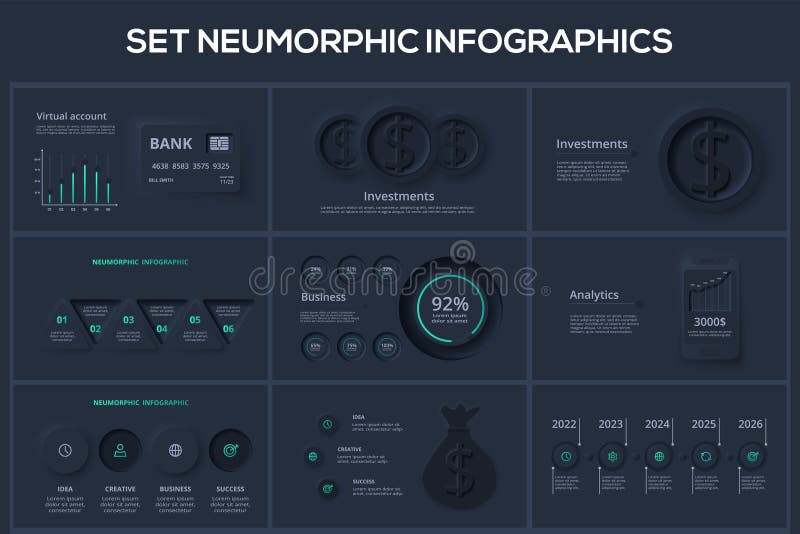 Neumorphic Flowchart Dark Iinfographic. Creative Concept for ...