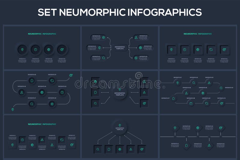 Neumorphic Flowchart Dark Iinfographic. Creative Concept for ...