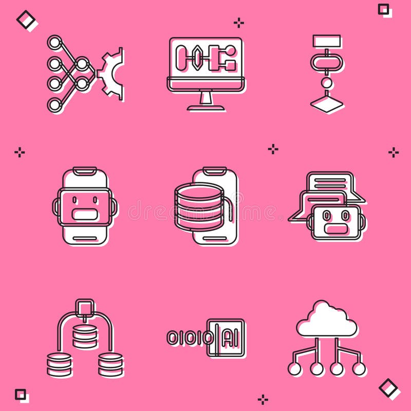 Set Neural Network, Algorithm, Chat Bot, Cloud Technology Data Transfer, Server, Data and Binary ...