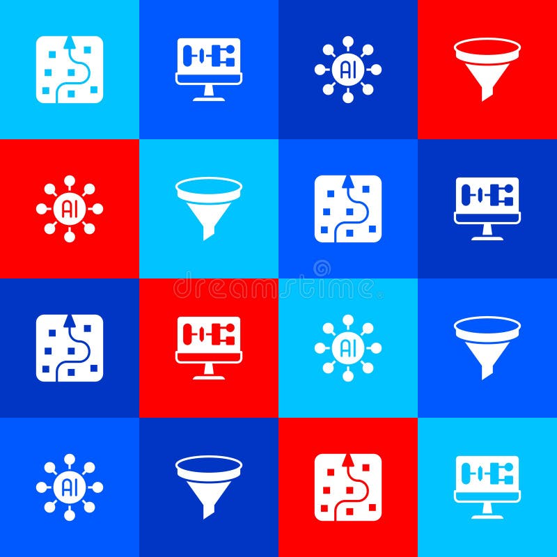 Set Neural Network, Algorithm, and Funnel Filter Icon. Vector Stock ...