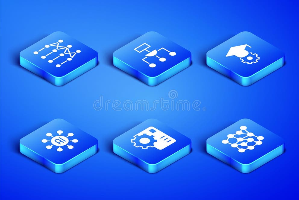 Set Neural Network, Algorithm and Graduation Cap Icon. Vector Stock ...