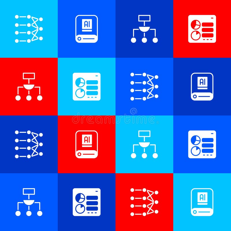 Set Neural Network Artificial Intelligence Ai Algorithm And Computer Api Interface Icon