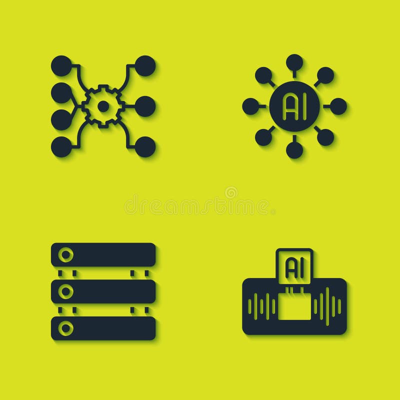 Set Neural Network, Artificial Intelligence AI, Server, Data and Icon ... Set Neural Network, Artificial Intelligence AI, Server, Data and Icon ...