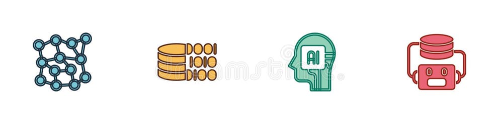 Set Neural Network, Binary Code, Humanoid Robot and Artificial Intelligence Icon. Vector Stock ...