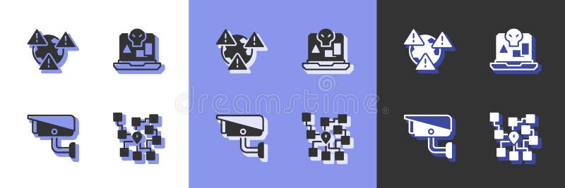 Set Neural Network, Earth with Exclamation Mark, Security Camera and ...