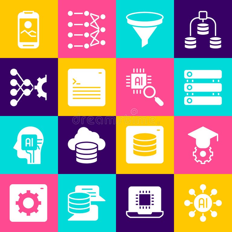 Set Neural Network, Graduation Cap, Server, Data, Funnel Filter, Web Developer Programming Code ...