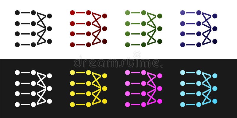 Set Neural Network Icon Isolated on Black and White Background ...