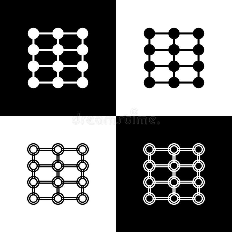 Set Neural Network Icon Isolated on Black and White Background ...