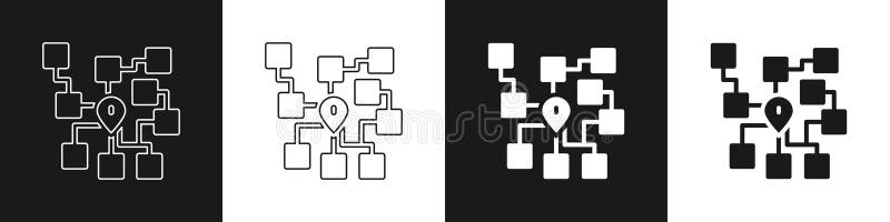 Set Neural Network Icon Isolated on Black and White Background ...