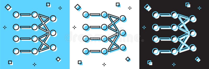 Set Neural Network Icon Isolated on Blue and White, Black Background ...
