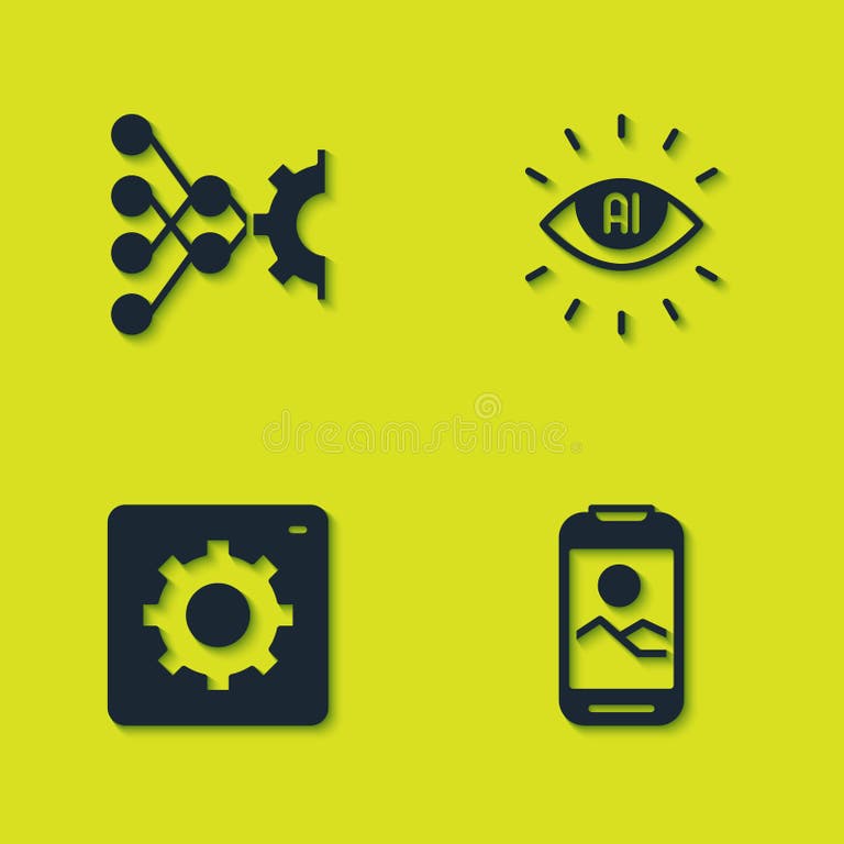 Set Neural Network, Mobile Phone, Computer Api Interface and Artificial Intelligence AI Icon ...