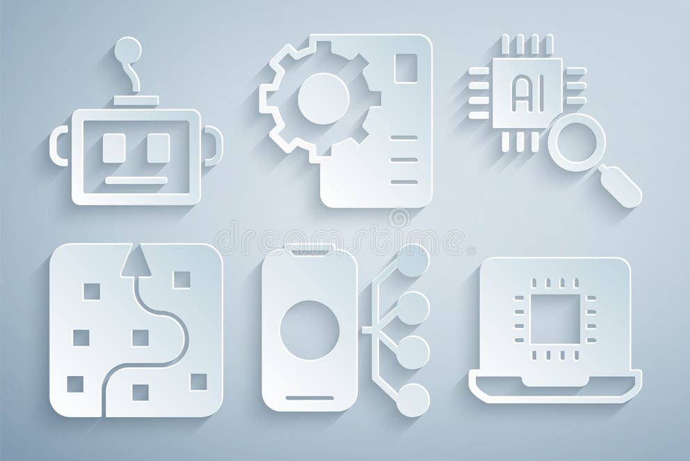 Set Neural Network, Processor CPU, and Artificial Intelligence Robot Icon. Vector Stock Vector ...