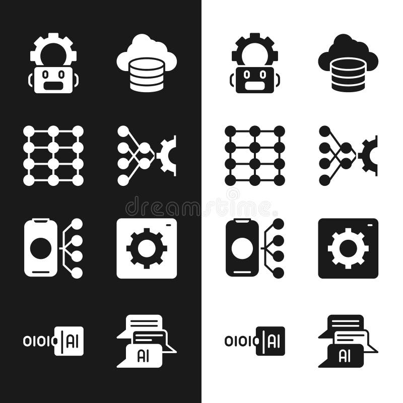 Set Neural Network Robot Setting Cloud Database Computer Api Interface Chat And Binary Code