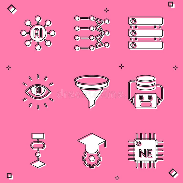 Set Neural Network, Server, Data, Artificial Intelligence AI, Funnel Filter, Robot, Algorithm ...