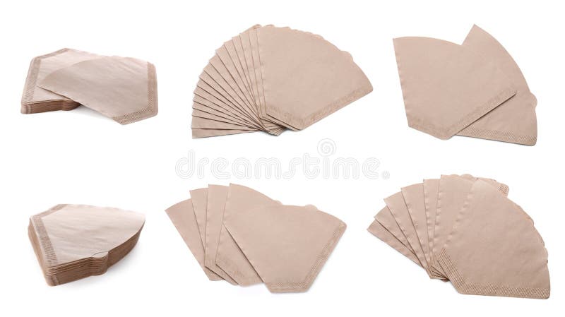 Set with New Coffee Filters Isolated on White Stock Photo - Image of ...