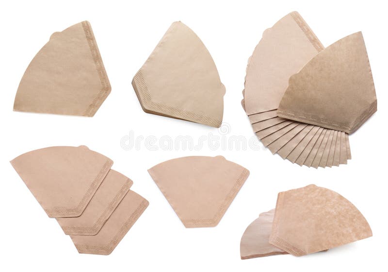 Set with New Coffee Filters Isolated on White Stock Image - Image of ...