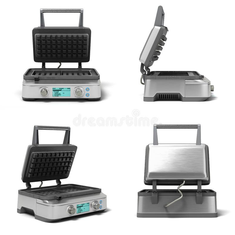 Set of New Metal Waffle Maker Different Views View 3d Render on White ...