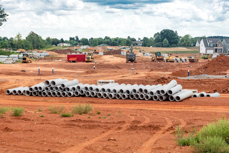 Set of New Pipes Stacked on Construction Site Stock Image - Image of ...
