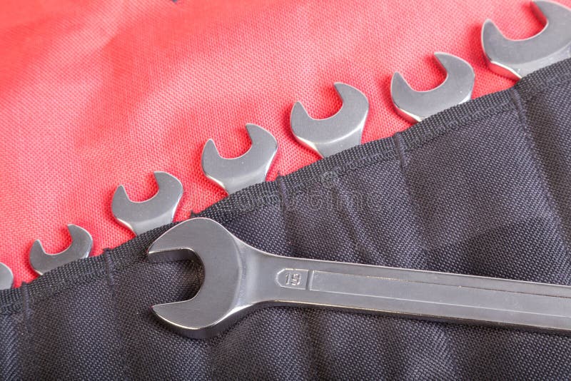 Set of New Wrenches on Fabric Case Stock Image - Image of tool, spanner ...
