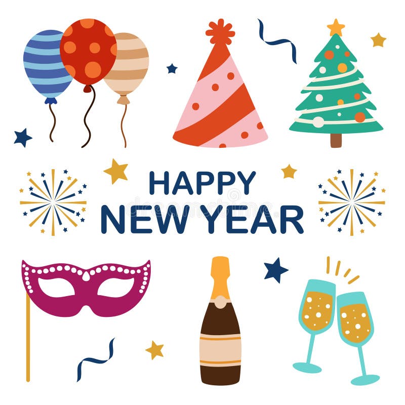 Set of New Year Theme Elements. New Year Party Vector Collection Stock ...