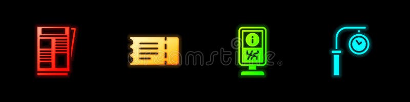 Set News, Train Ticket, Information Stand and Station Clock Icon ...