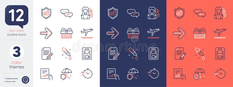 Set of Next, Departure Plane and Timer Line Icons. for Design. Vector ...
