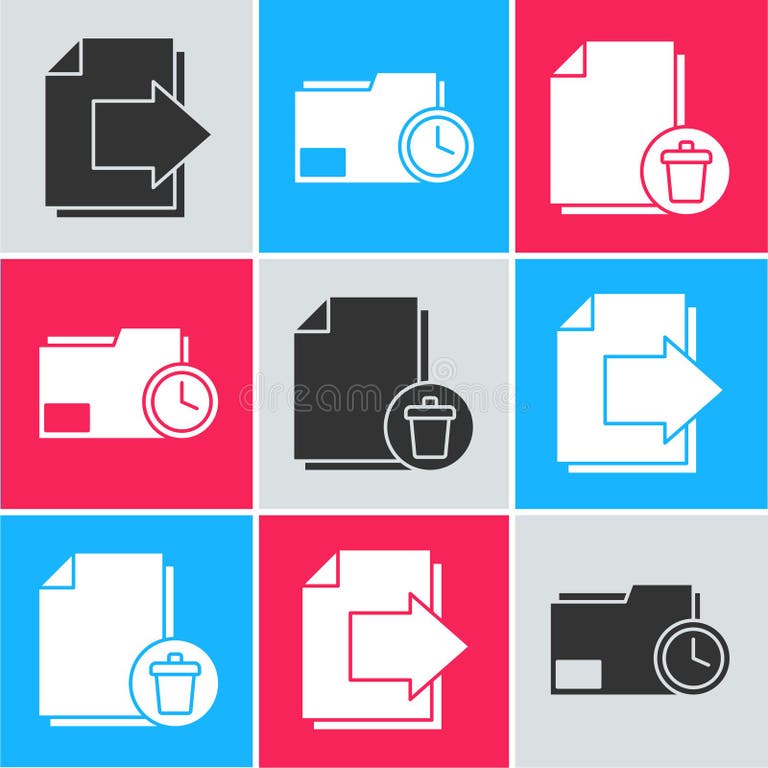 Set Next Page Arrow, Document Folder with Clock and Delete File Document Icon. Vector Stock ...