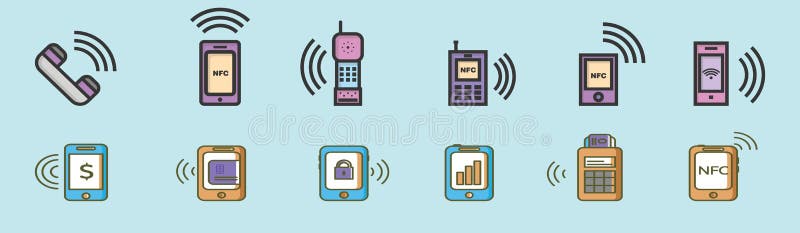 Set of Nfc. Cartoon Icon Design Template with Various Models. Vector ...